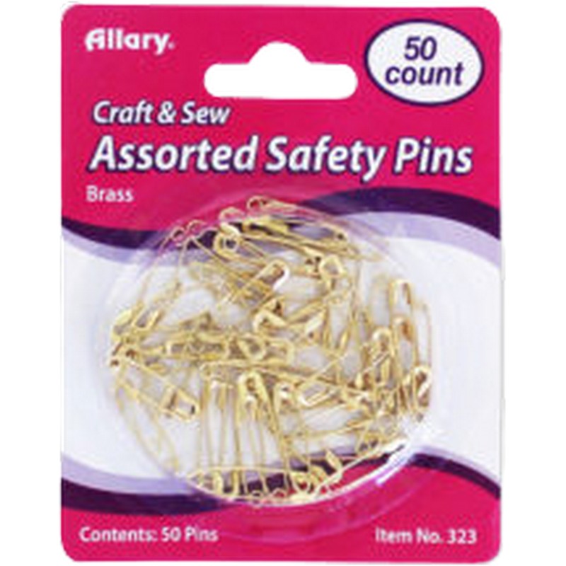 SAFETY PINS BRASS ASST SIZES 50 CT